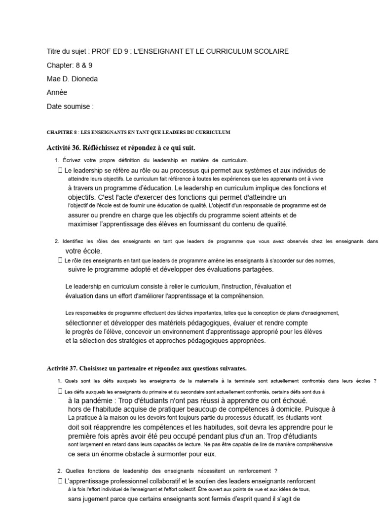 Prof Ed 9 Chapitre 8 9 Pdf Apprentissage Pédagogie