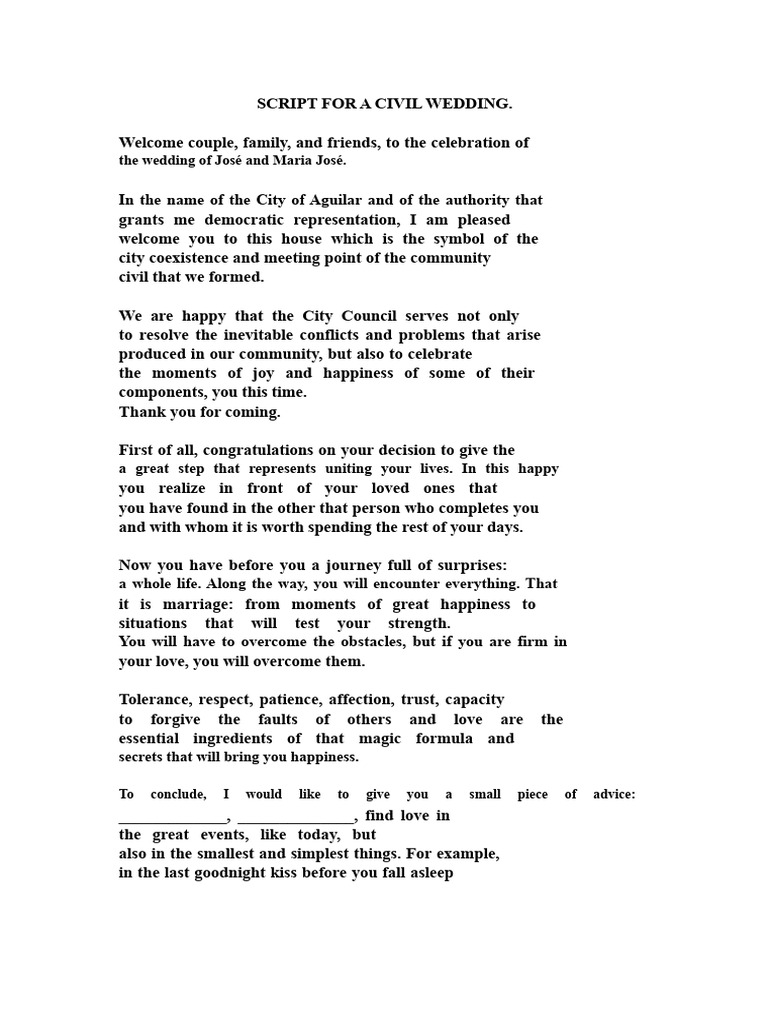 Civil Wedding Ceremony Script | PDF | Marriage | Love