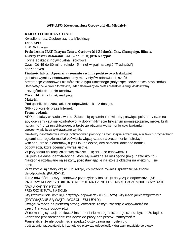 Karta Techniczna, 16 PF-APQ | PDF