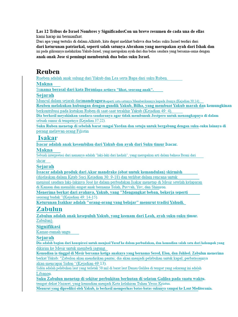 Nama dan Sejarah 12 Suku Israel | PDF