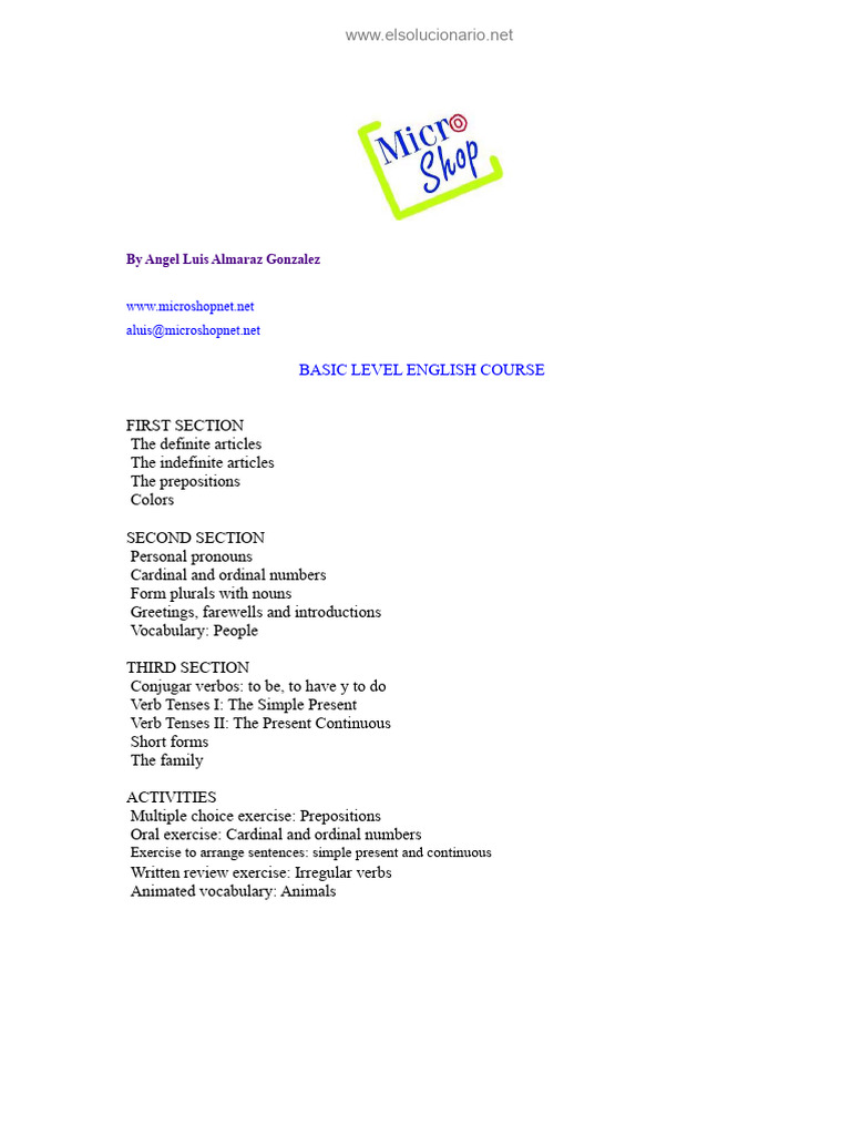 English Course. Basic Level - Angel L. Almaraz | PDF | Grandparent | Verb