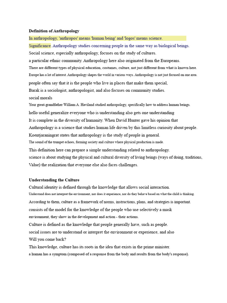 Definition of Anthropology | PDF | Anthropology | Ethnography