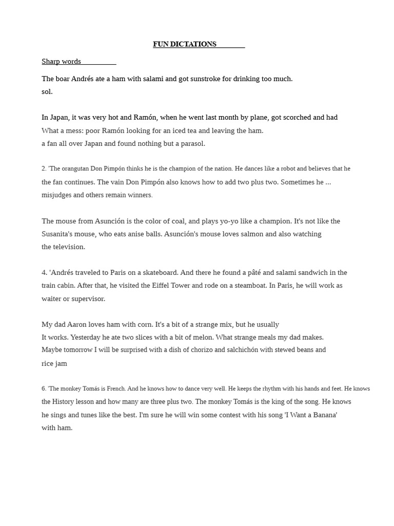 Fun Short Dictations for Elementary School | PDF