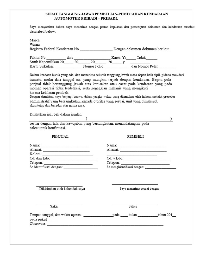 Surat Pernyataan Pembelian - Penjualan | PDF