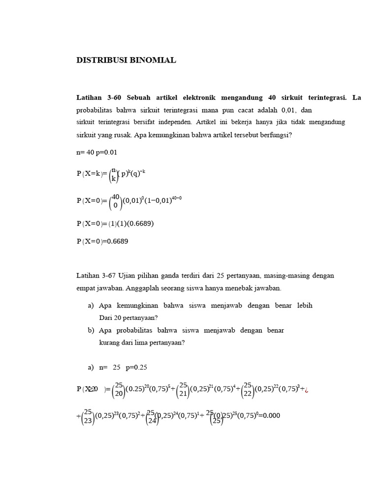 latihan probabilitas DISTRIBUSI BINOMIAL | PDF