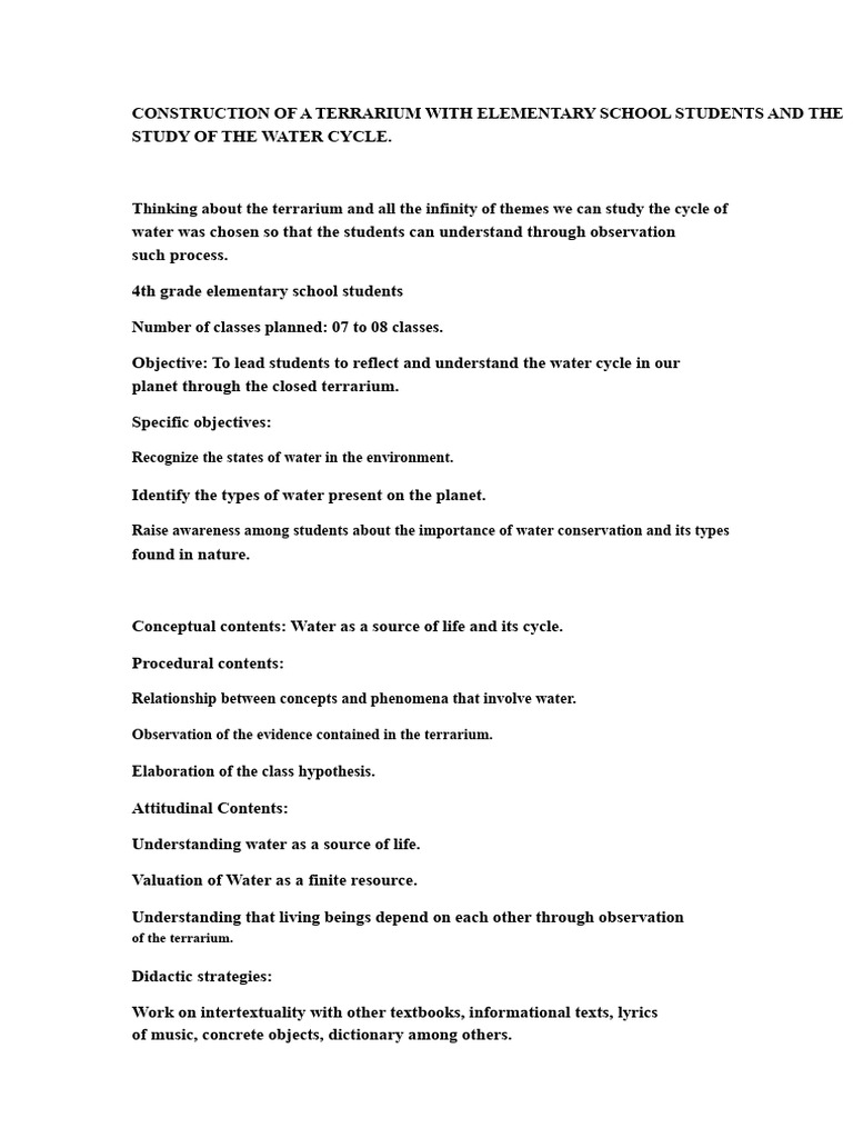 Construction of A Terrarium With Elementary School Students and The ...