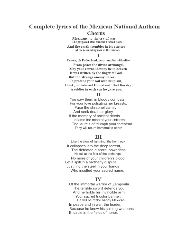 Complete Lyrics of the Mexican Anthem | PDF