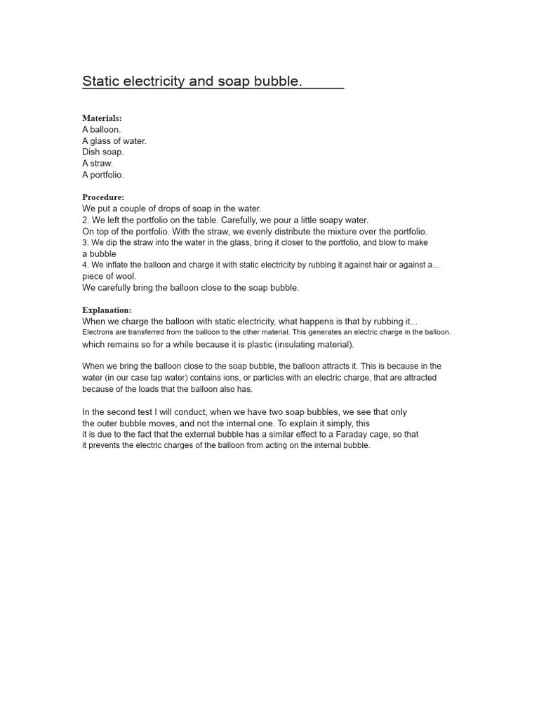 Static Electricity and Soap Bubble | PDF