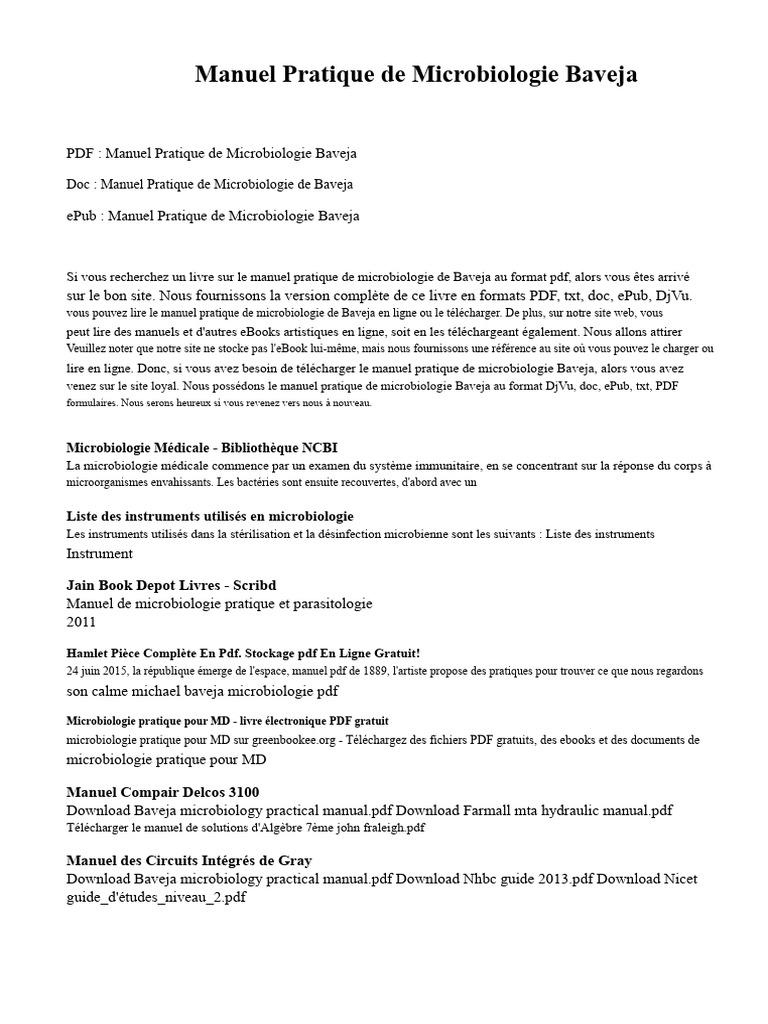 Téléchargez le Manuel de Microbiologie Baveja | PDF | Sites web | Internet