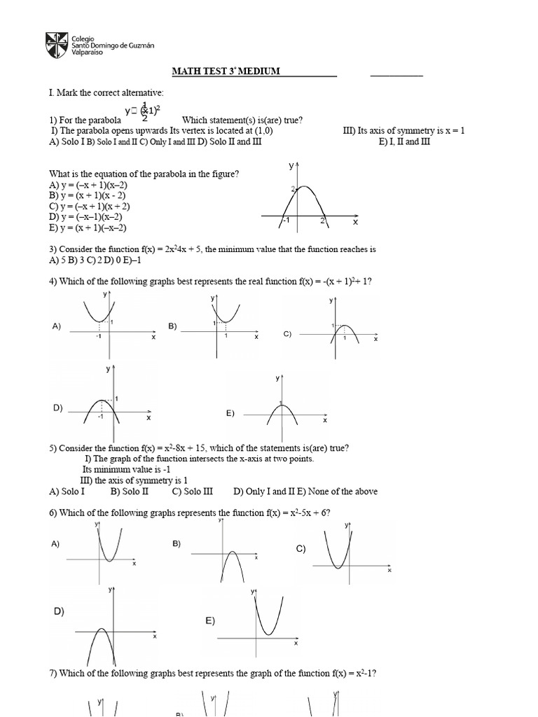 Parabola and Quadratic Test | PDF | Quadratic Equation | Theoretical ...