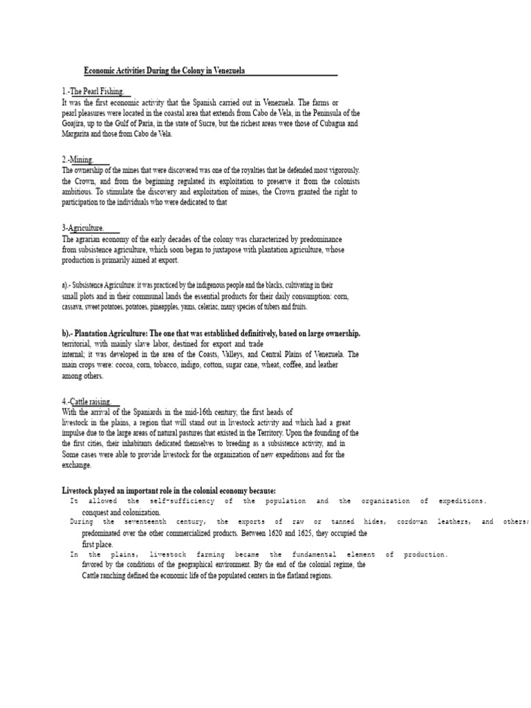 Colonial Economic Activities in Venezuela | PDF | Agriculture
