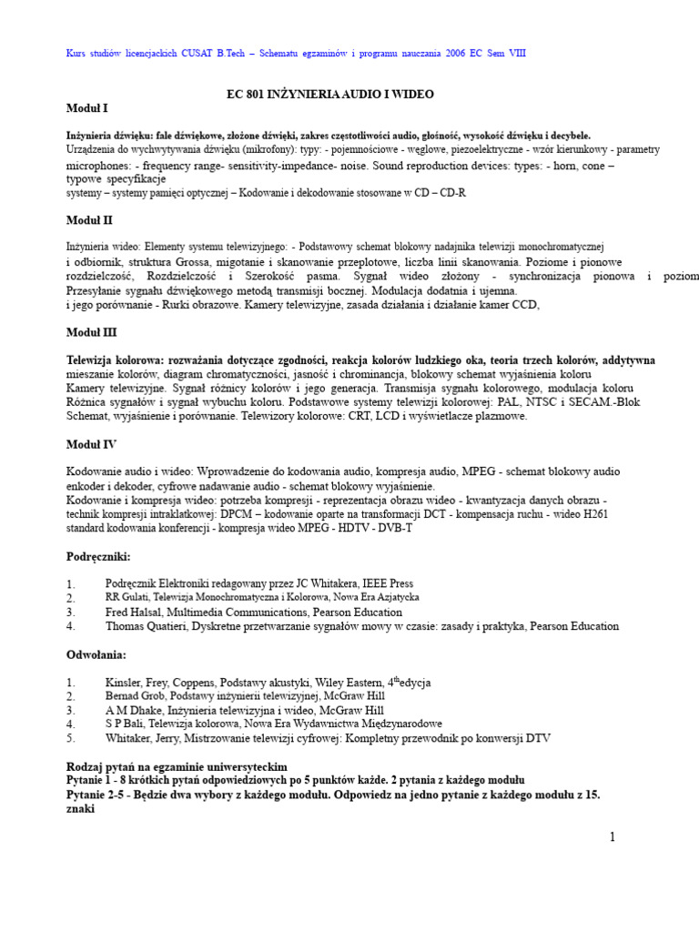 Syllabusa CUSAT EC | PDF