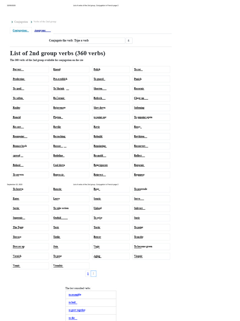List of 2nd Group Verbs, Conjugation in French Page 3 | PDF ...