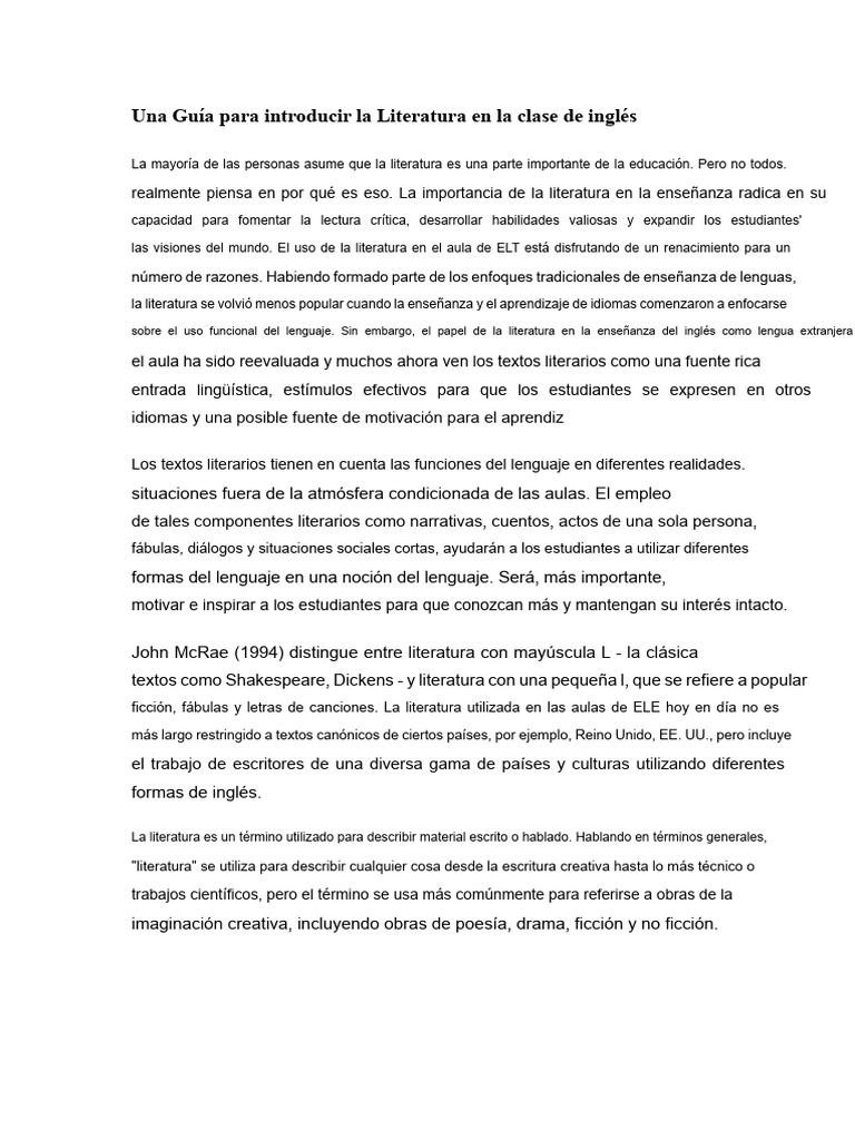 Una Guía para Introducir La Literatura en La Clase de Lengua Inglesa ...