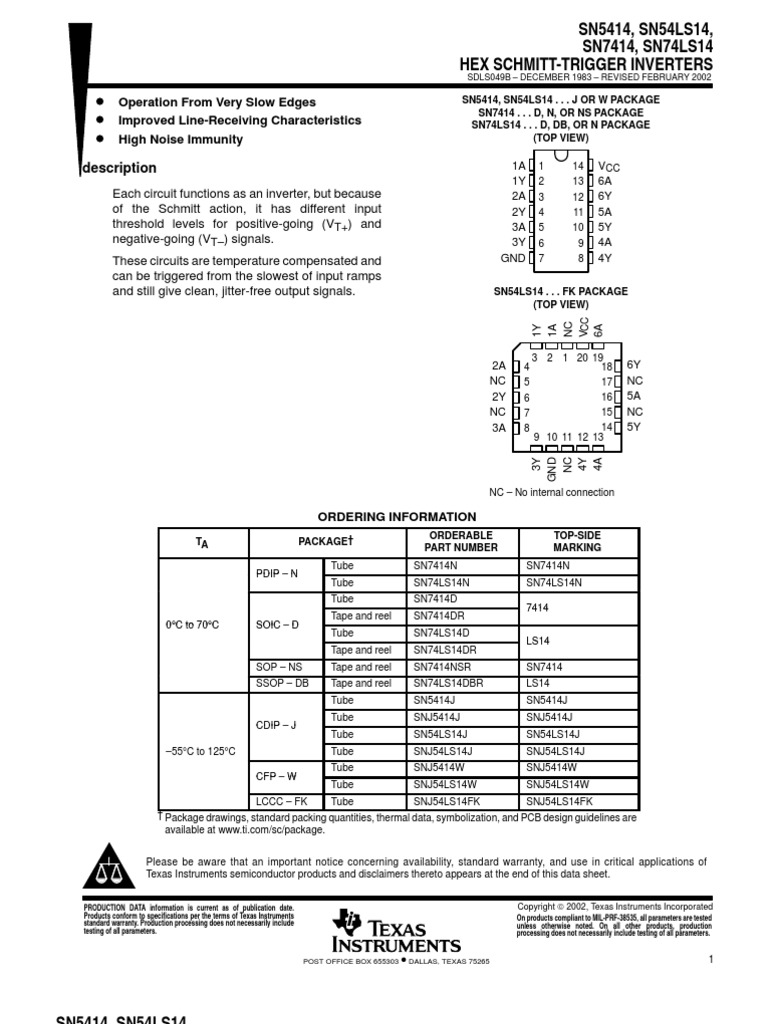 Datasheet.... Schmitt Trigger | PDF | License | Power Inverter