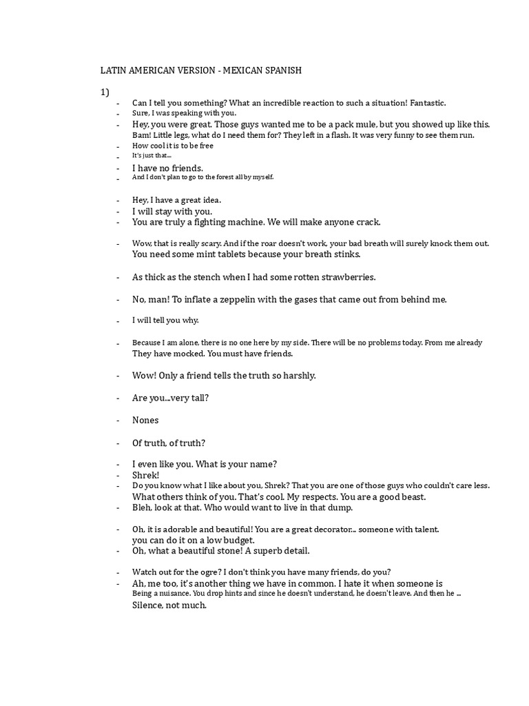Donkey Dialogues From The Movie Shrek | PDF