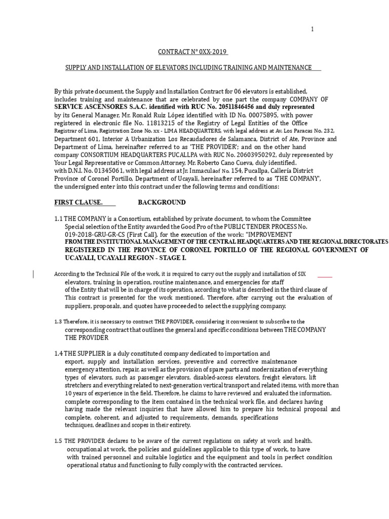 Elevator Supply and Installation Contract | PDF | Elevator | Door