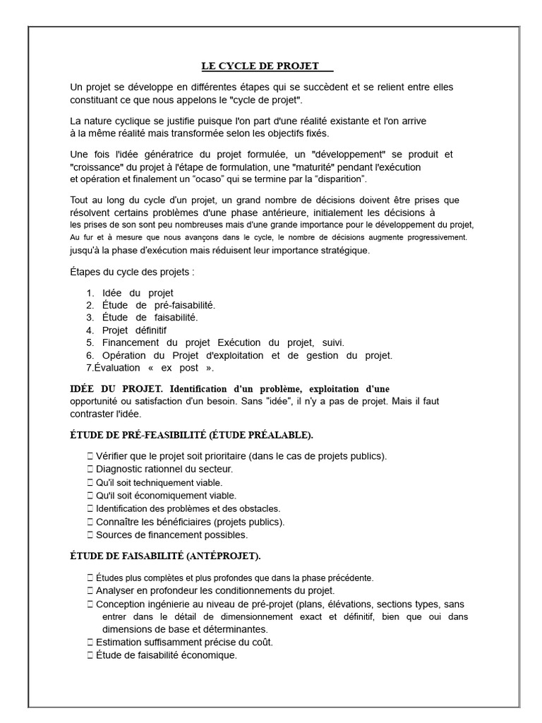 Étapes du Cycle de Projet Détaillées | PDF | Planification