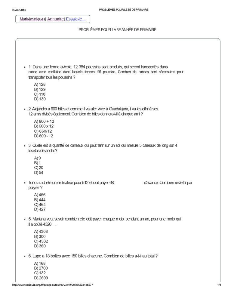 Problèmes de mathématiques 5e primaire | PDF | Mathématiques | Formes ...