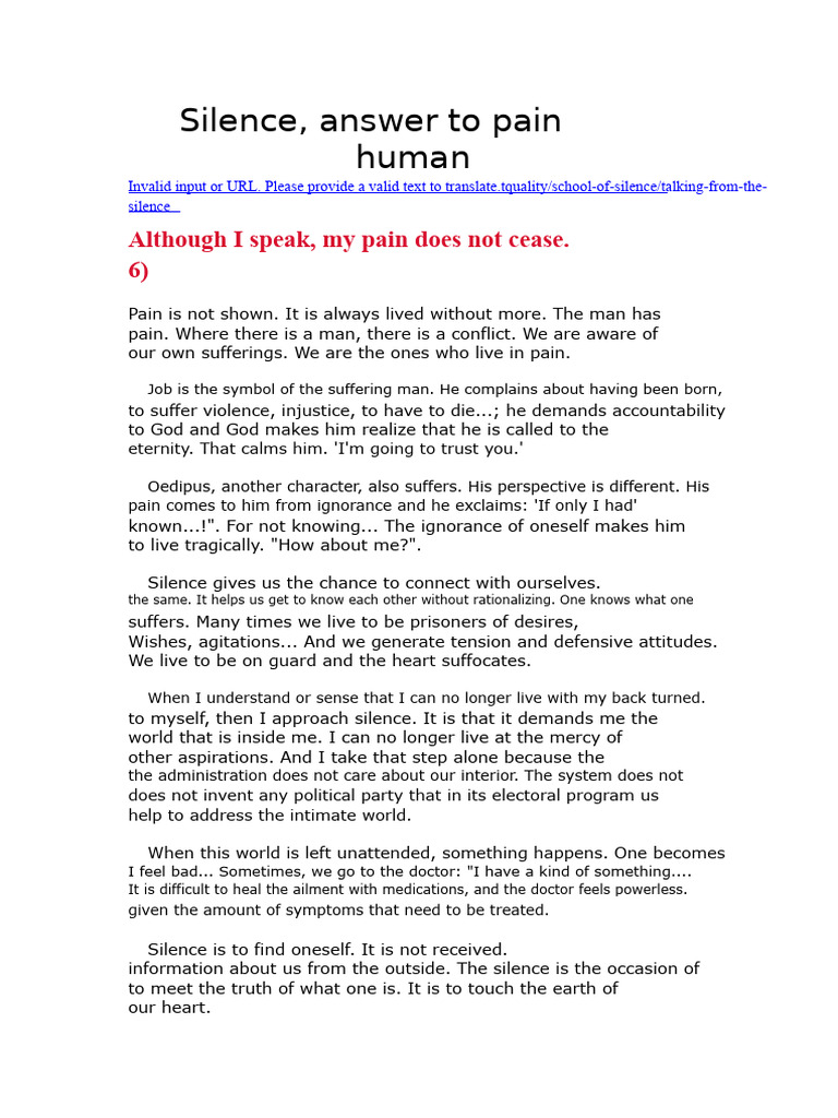 Silence, A Response To Human Pain | PDF | Silence