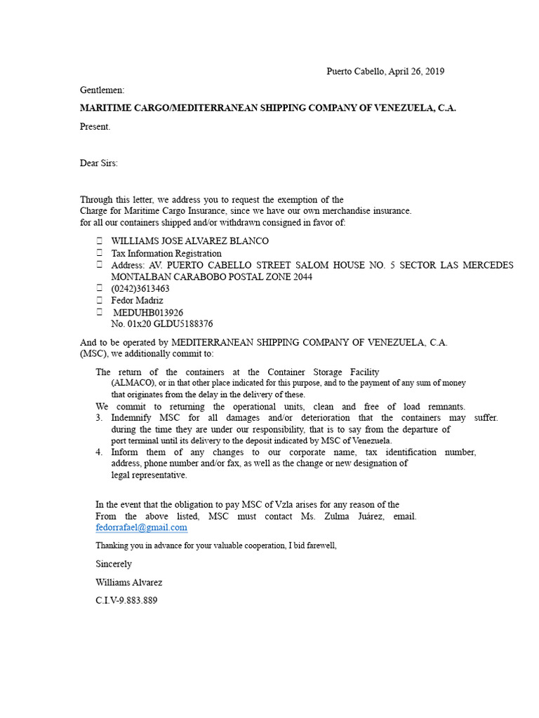 Exoneration Letter Insurance | PDF
