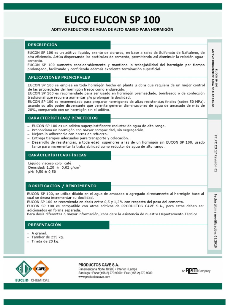 Eucon SP 100 | PDF | Hormigón | Cemento
