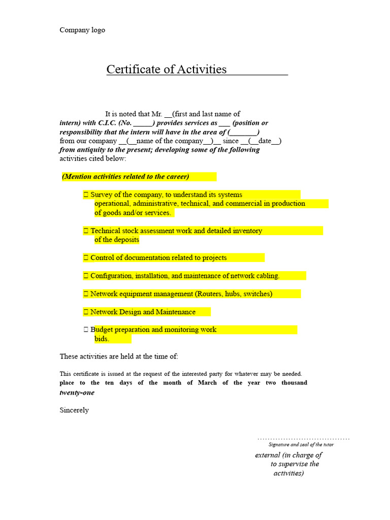 Certificate of Activities | PDF