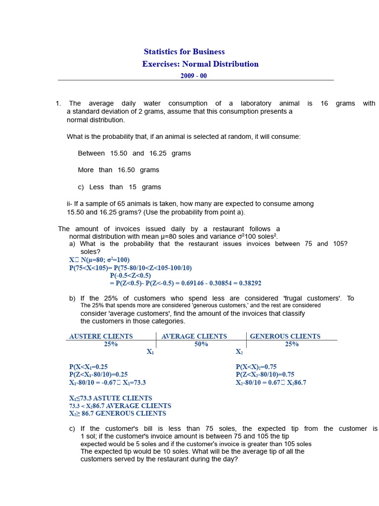 Normal Distribution Exercises | PDF | Normal Distribution | Standard Deviation