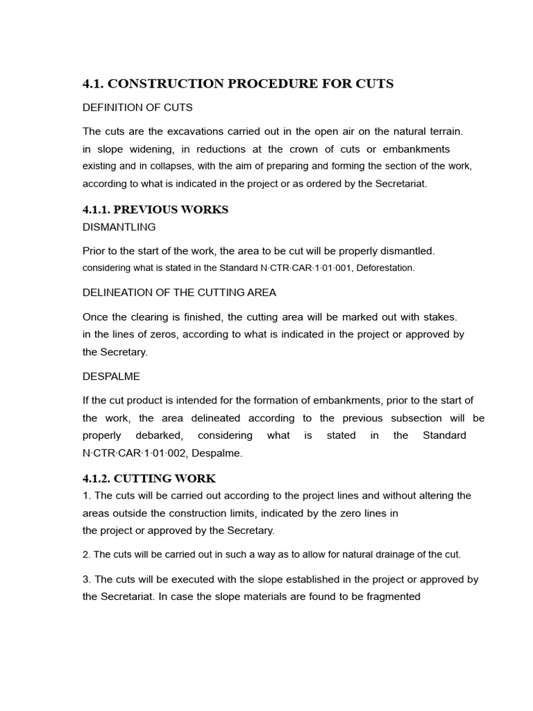 Construction Procedure For Cuts | PDF | Landslide