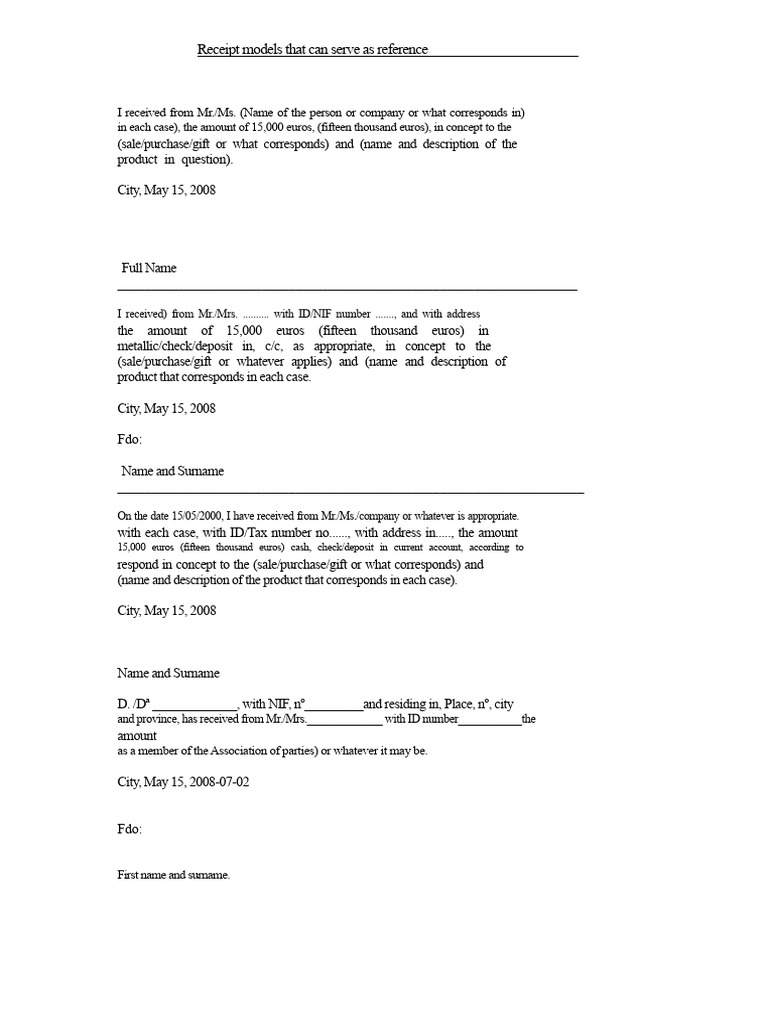 Sample Receipt Models for Transactions | PDF