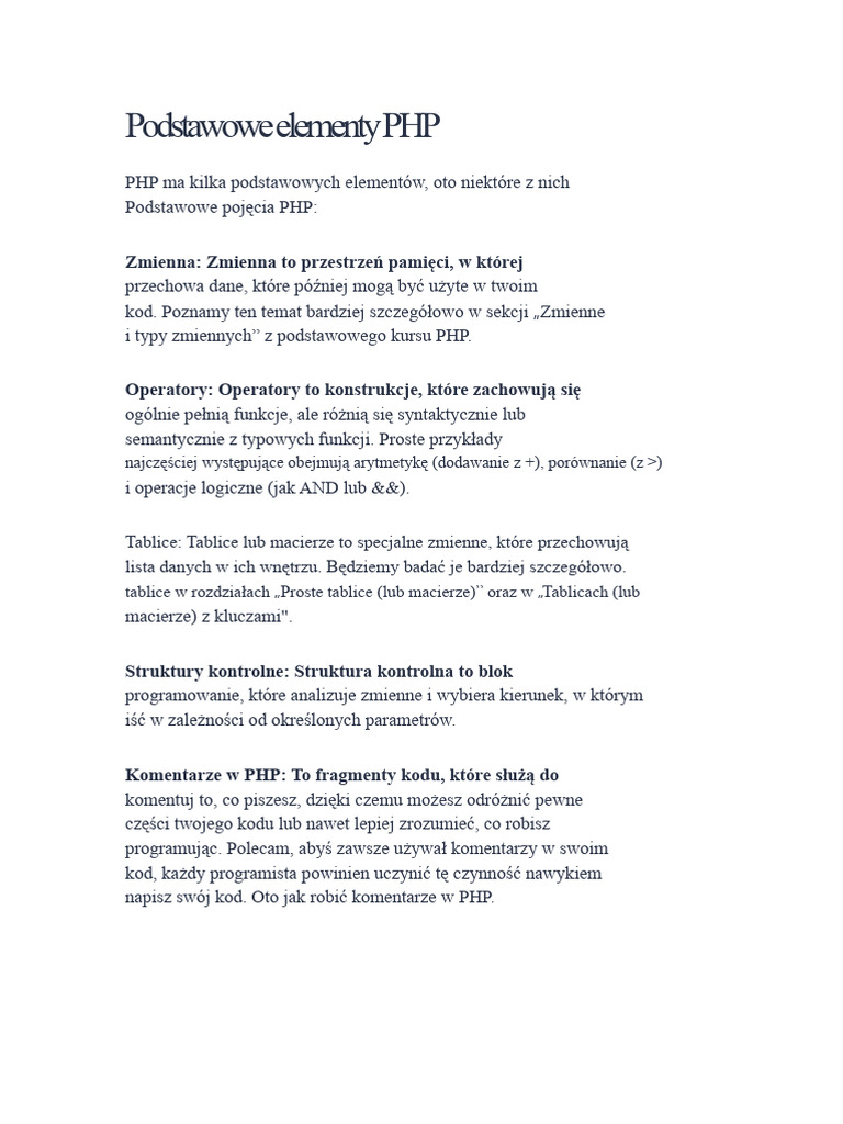 Podstawowe Elementy PHP | PDF