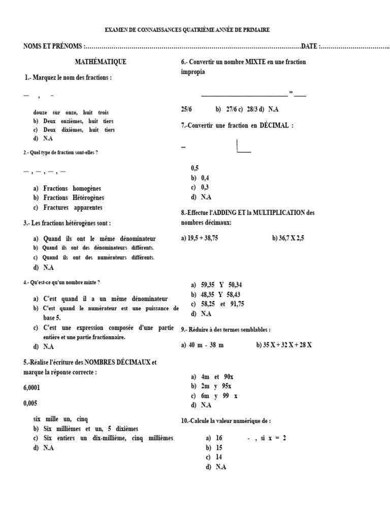 Examen de connaissances 4e primaire | PDF | Empire Inca