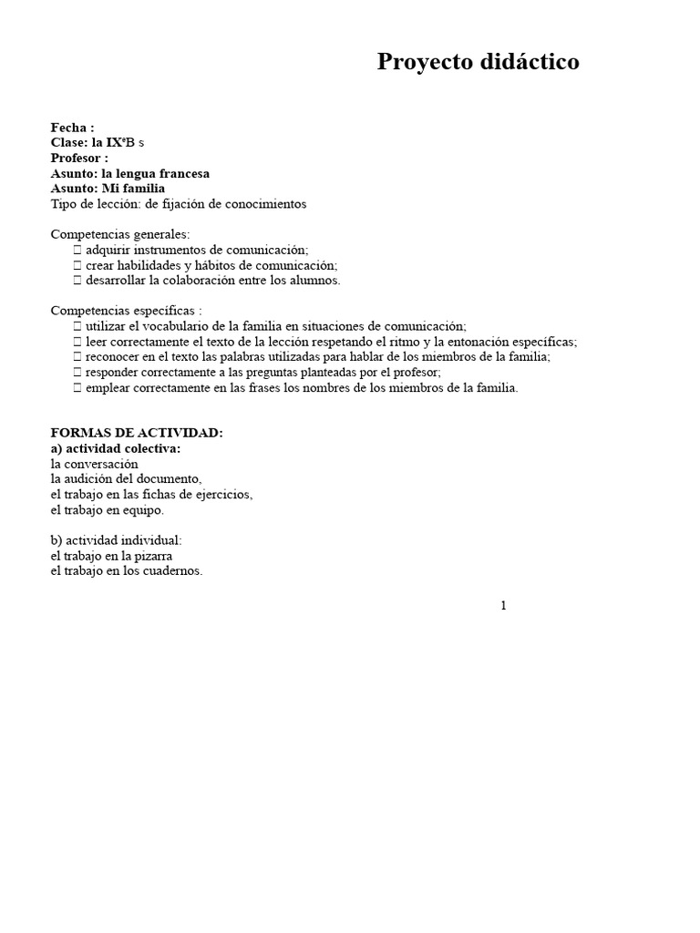 La Familia - Proyecto Didáctico | PDF | Comunicación | Aprendizaje