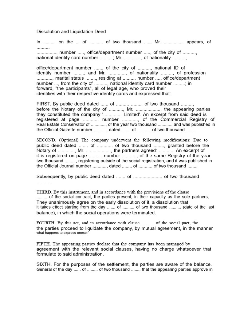 Dissolution and Liquidation of Company and Extract | PDF | Deed ...
