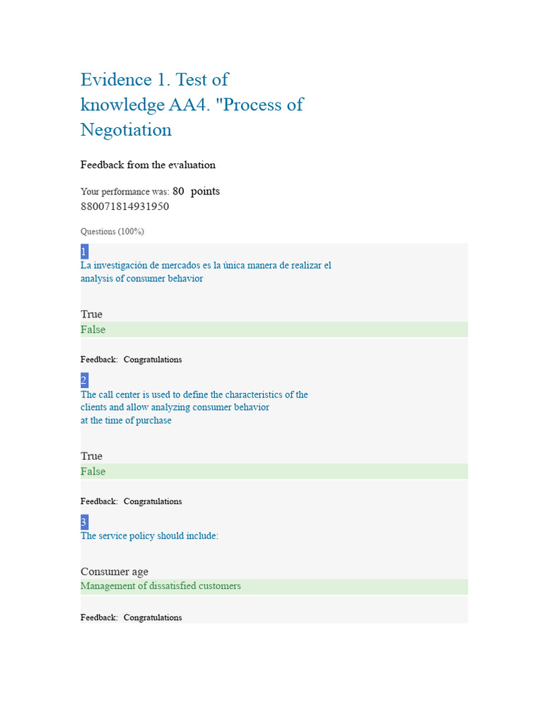 Evidence 1. Knowledge Test | PDF