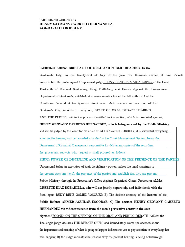 BRIEF MINUTES 01080-2015-00268 Aggravated Theft | PDF | Witness ...