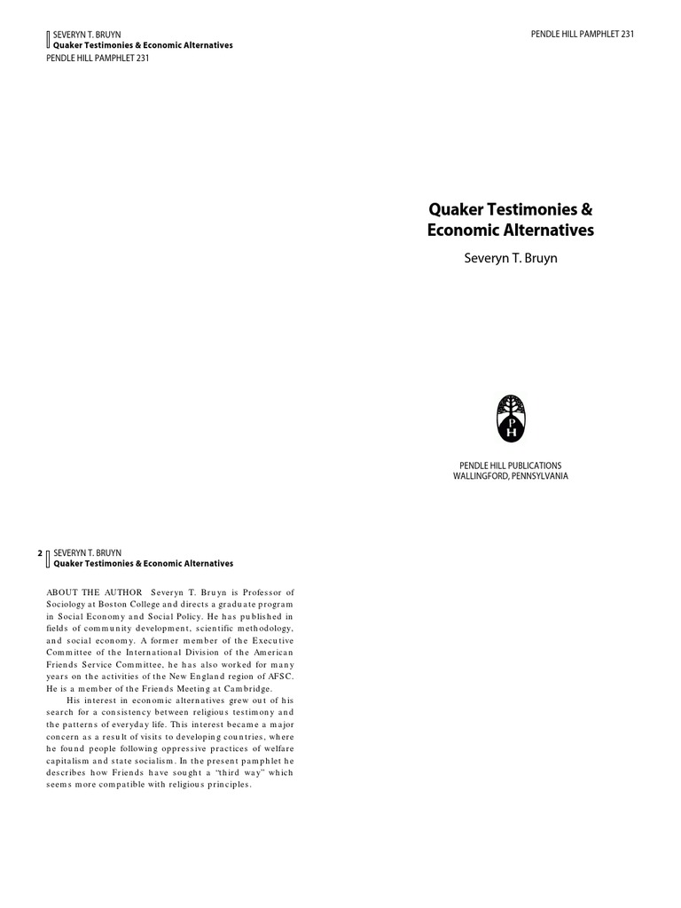 Quaker Testimonies & Economic Alternatives: Severyn T. Bruyn | PDF ...