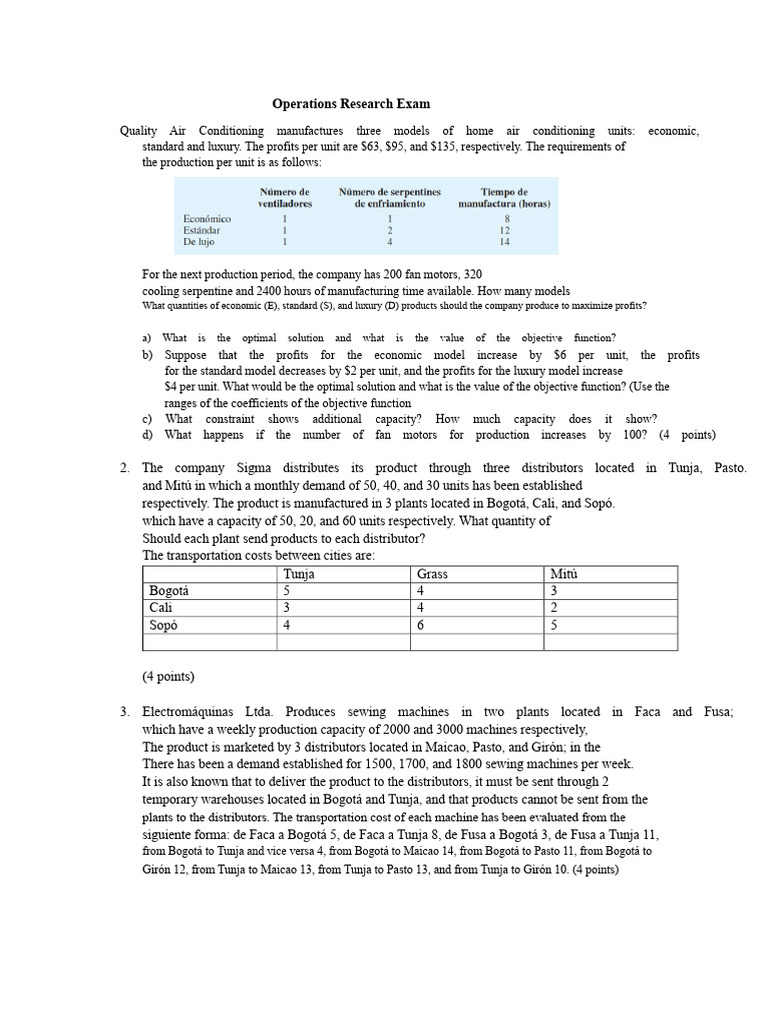 Operations Research Exam | PDF | Loss Function | Linear Programming