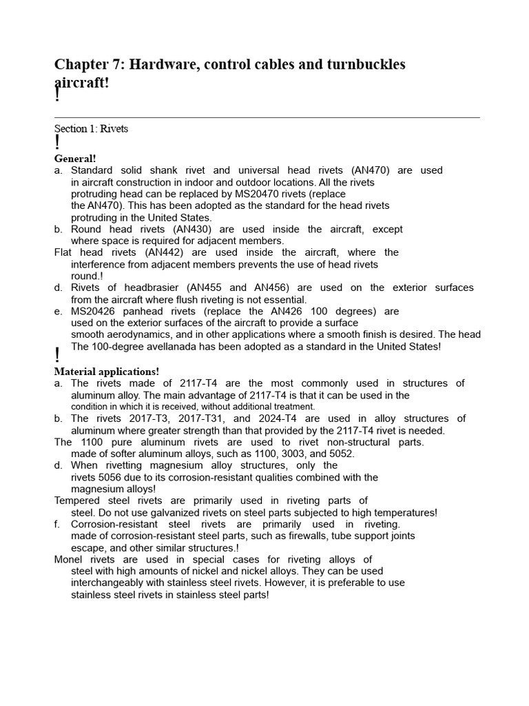 Chapter 7 - Aircraft Hardware, Control Cables, and Turnbuckles | PDF ...