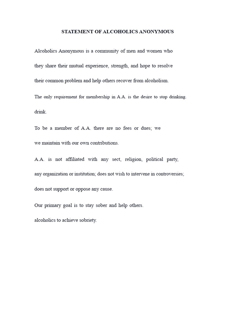 Statement of Alcoholics Anonymous | PDF