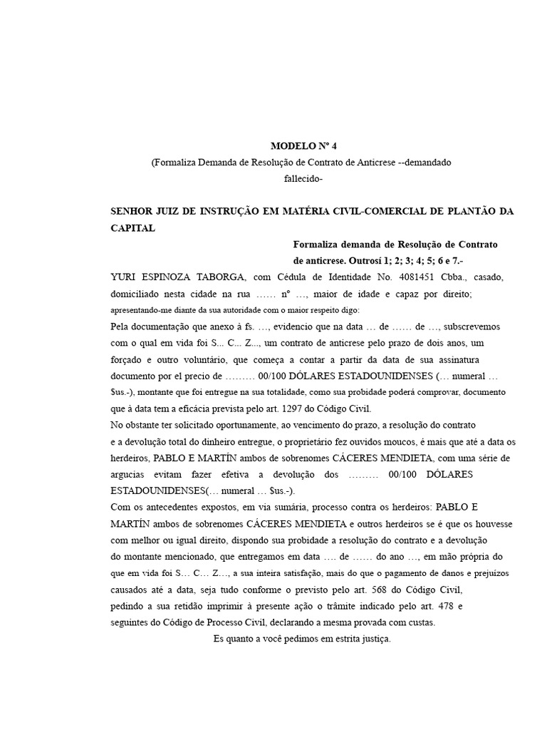 Resolução de Contrato de Anticrese | PDF | Advogado | Justiça