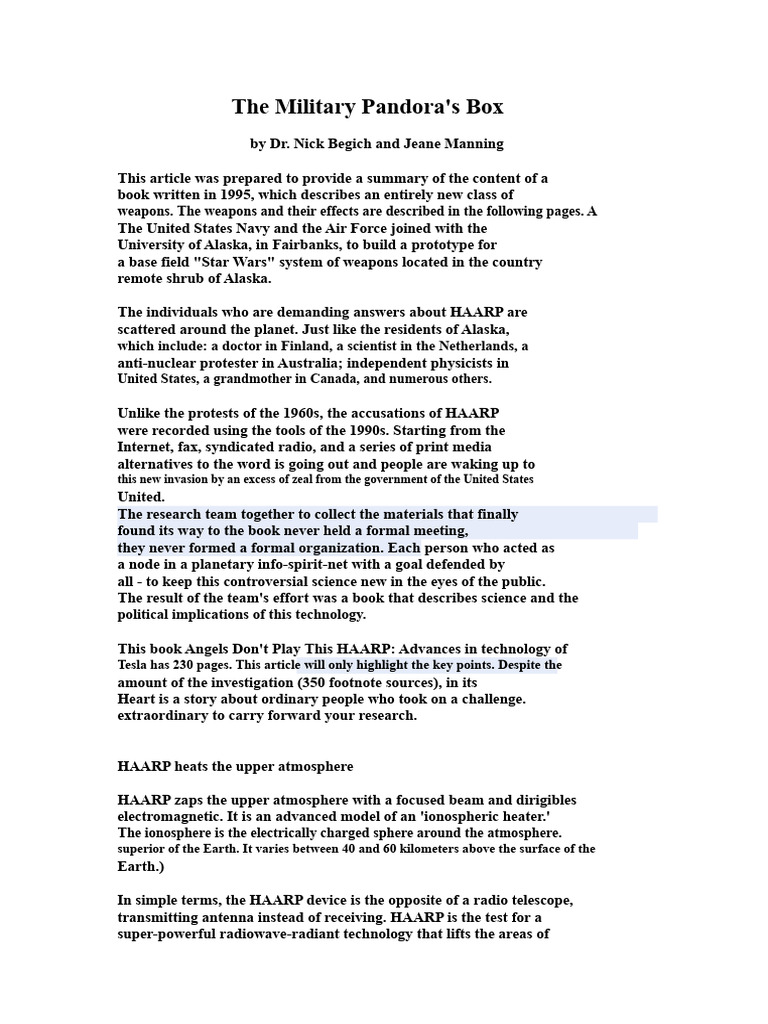 H.A.A.R.P - The Military Pandora's Box | PDF | Ionosphere | Van Allen ...