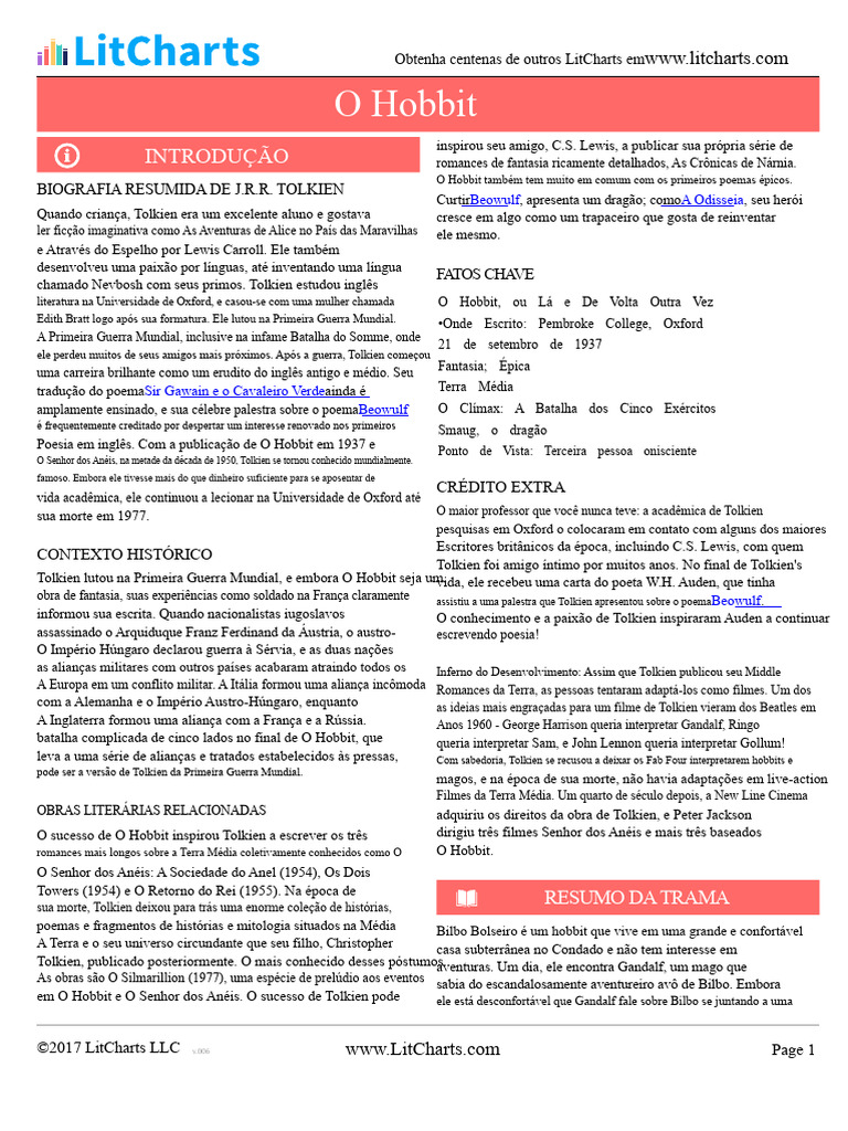 O-Hobbit-LitChart | PDF | Bilbo Bolseiro | O Hobbit