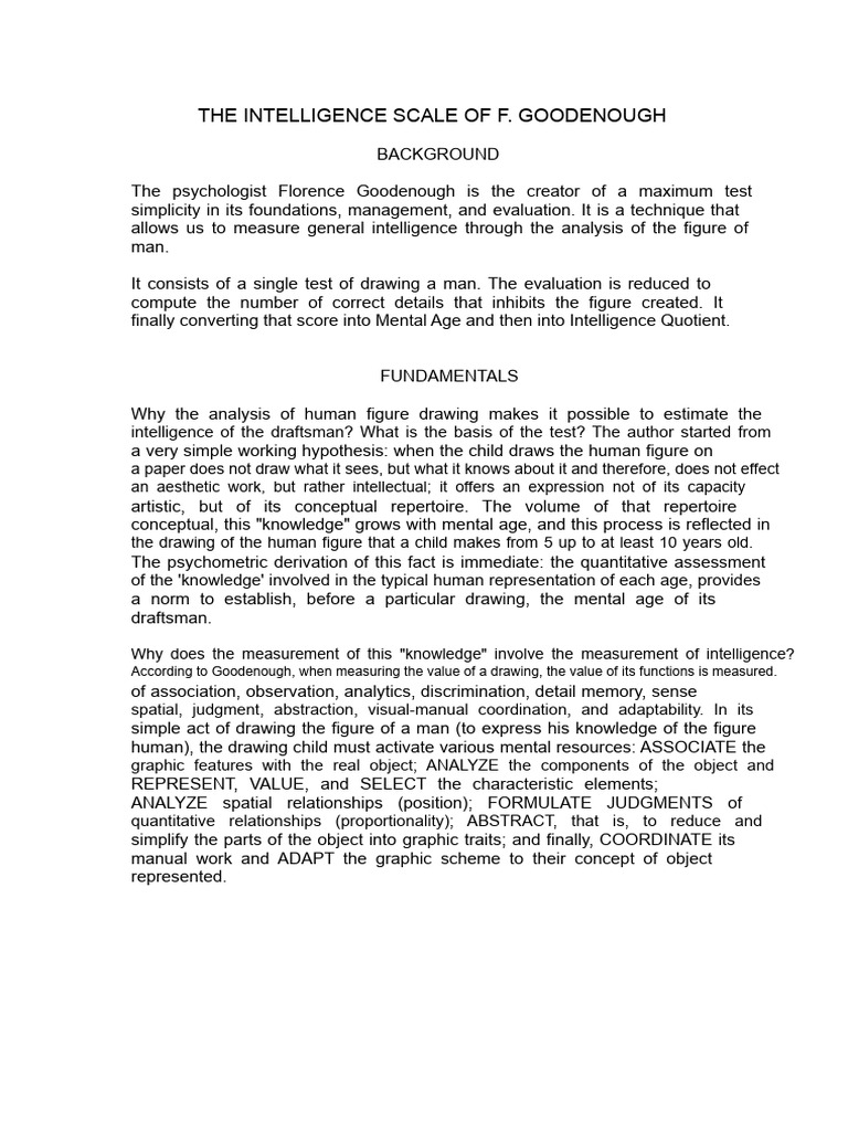 Goodenough Intelligence Scale Explained | PDF | Intelligence ...