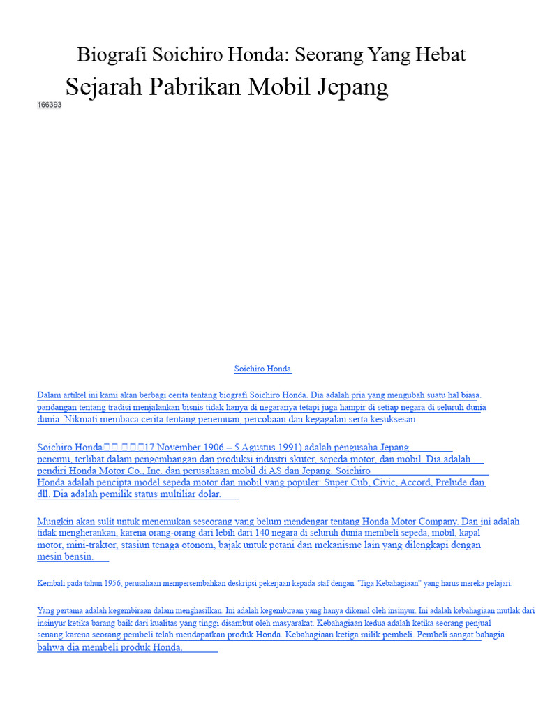 Biografi Soichiro Honda: Pendiri Honda | PDF