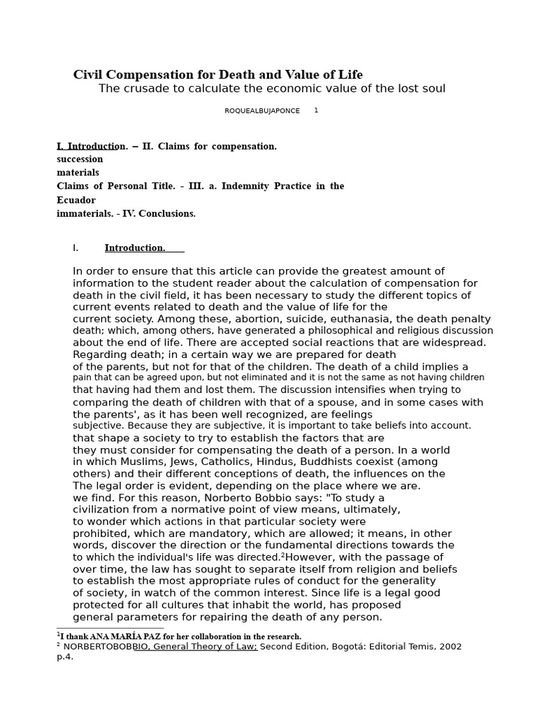 Ecuador Civil Death Compensation Guide | PDF | Damages | Tort
