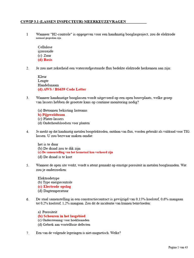 Cswip 3.1 Lasserinspecteur - Meerkeuzevraag, 7 December 2007 | PDF