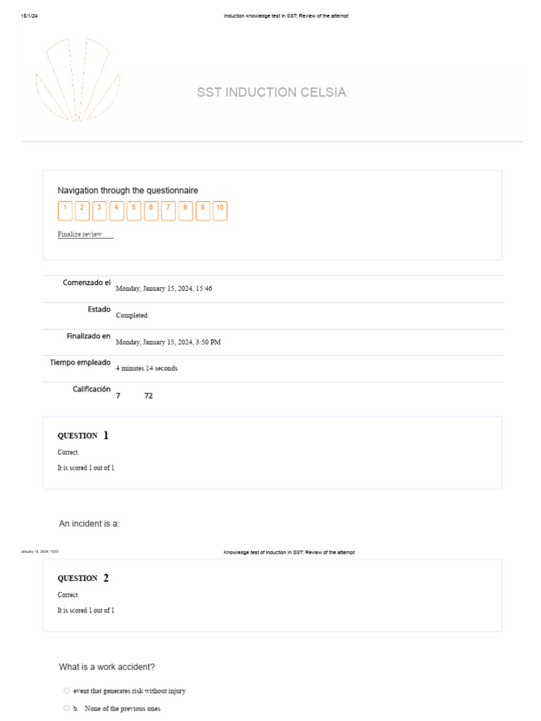 SST Induction Knowledge Test Review | PDF | Occupational Safety And ...
