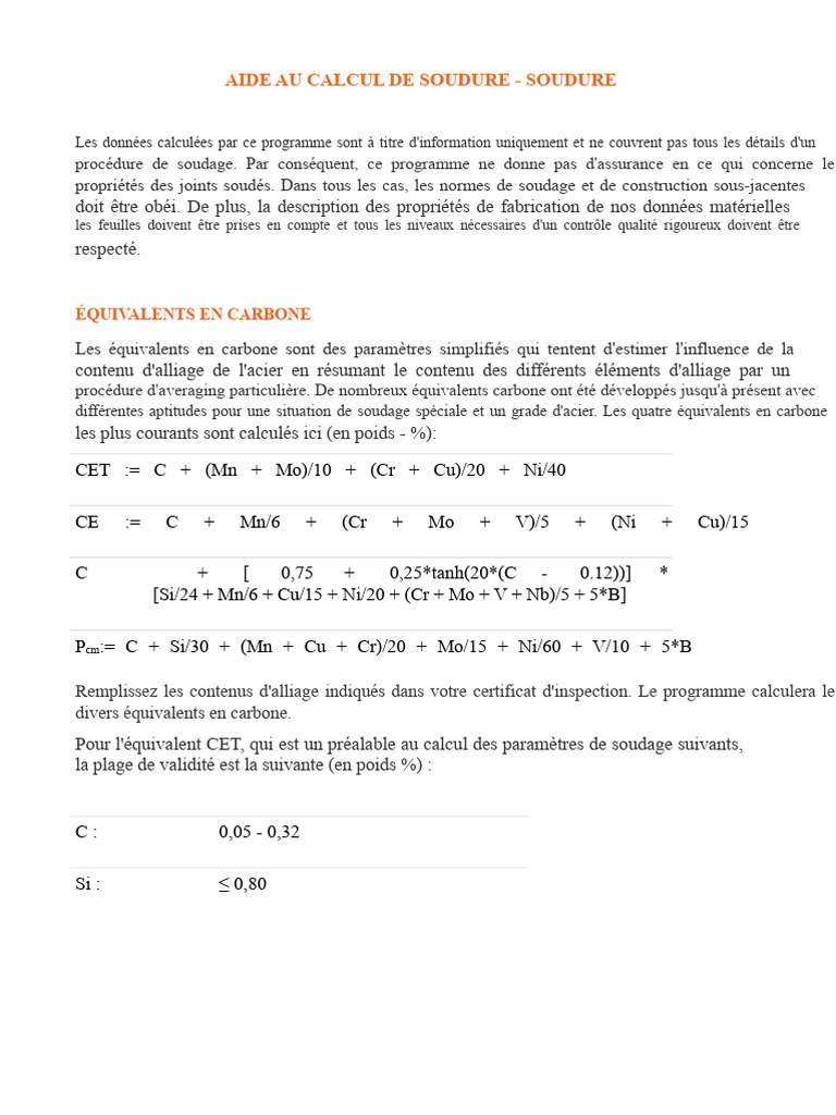 Aide Au Calcul de Soudage - Soudage | PDF | Soudage | Construction