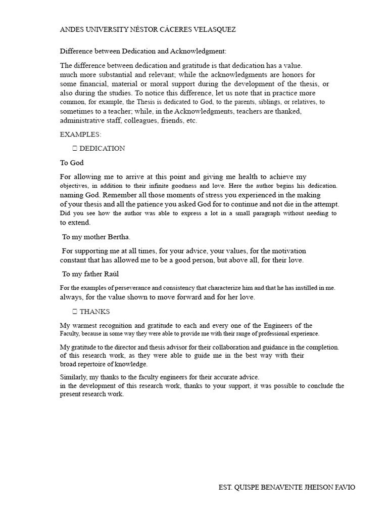 Difference Between Dedication and Acknowledgment | PDF
